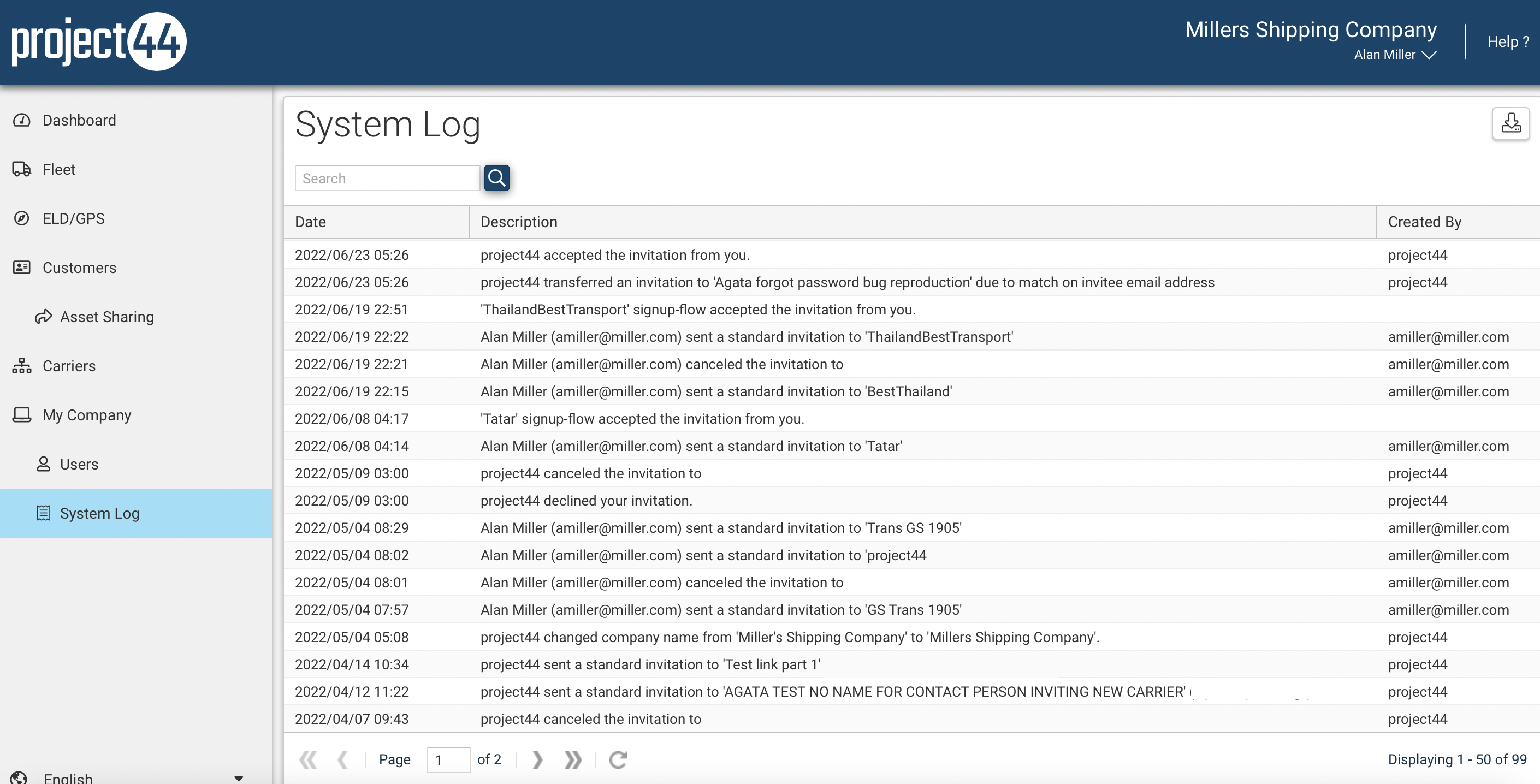 View System Log – project44