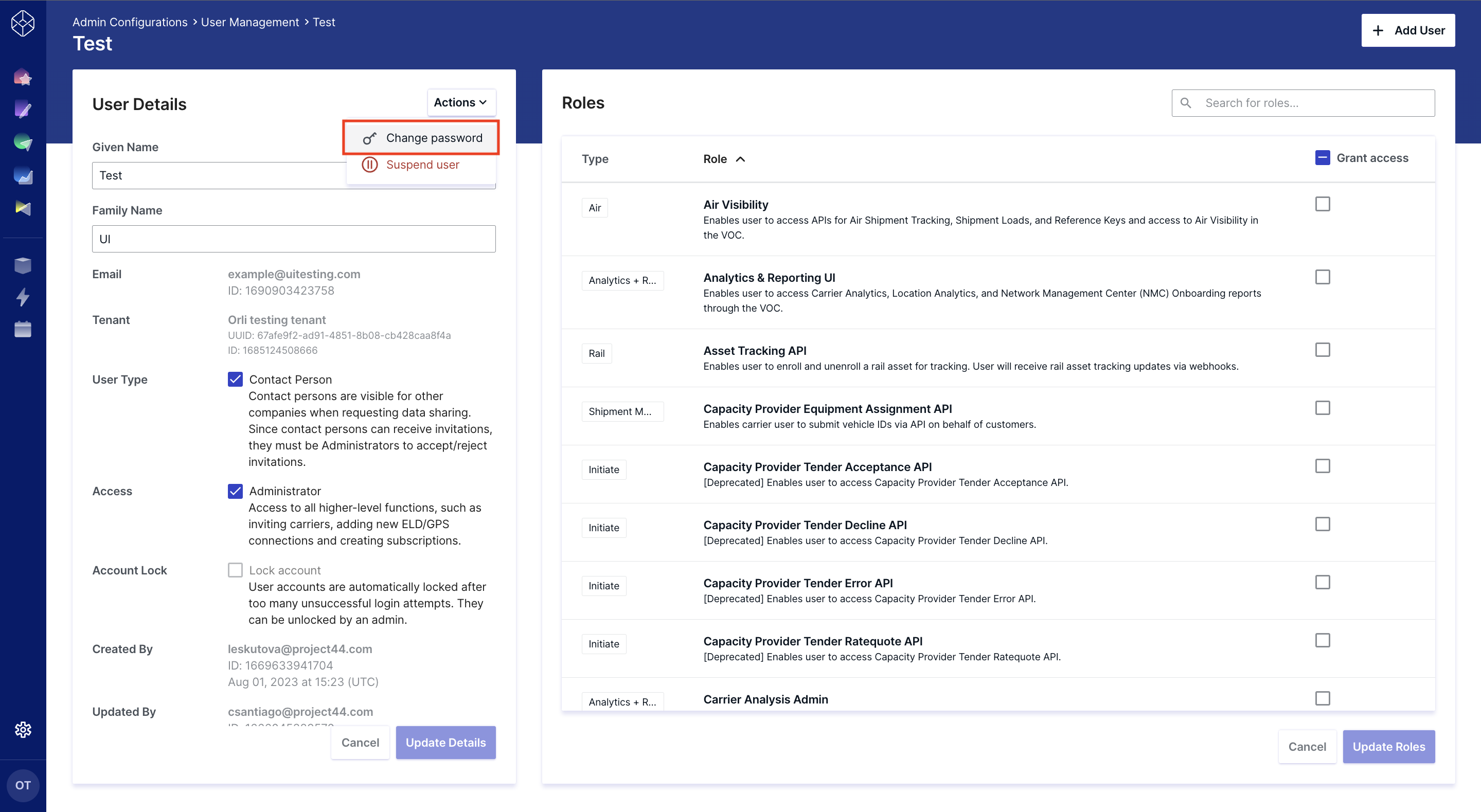 Change the Password for a User – project44