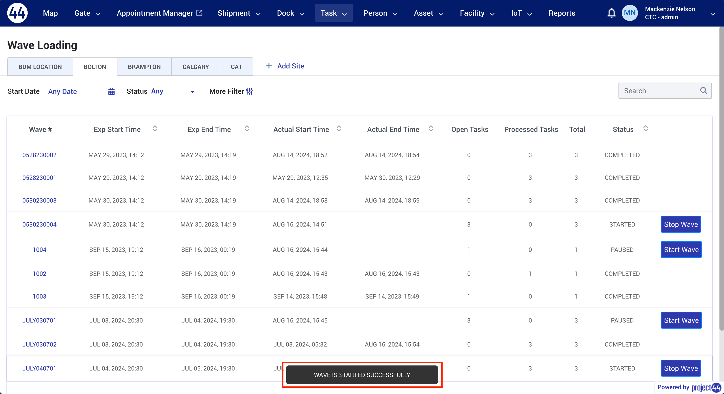 Start and Stop Wave Loads – project44
